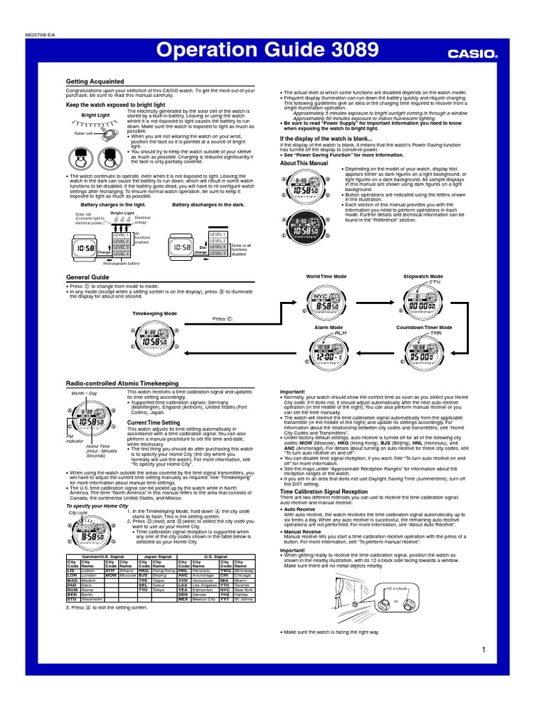 CASIO Watch Operation Guide 3089 | PDF