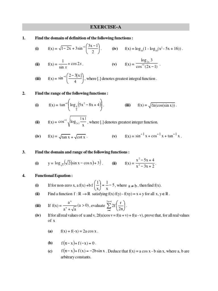 Function 03 Exercise Pdf Function Mathematics Trigonometric Functions