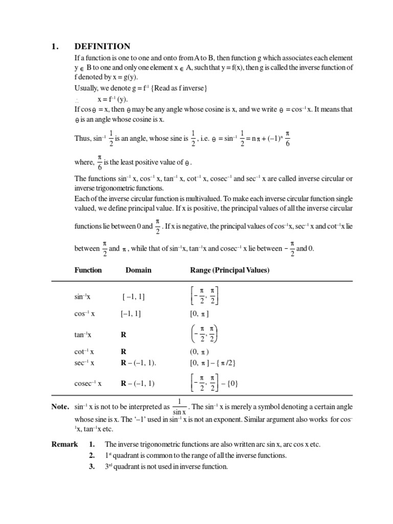 16-Inverse Trigonometric Function-01 - Theory | PDF | Trigonometric ...