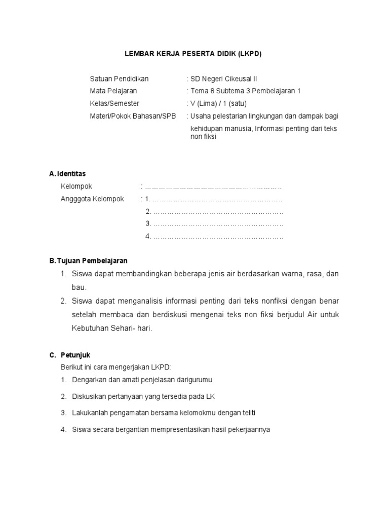 Lembar Kerja Peserta Didik | PDF