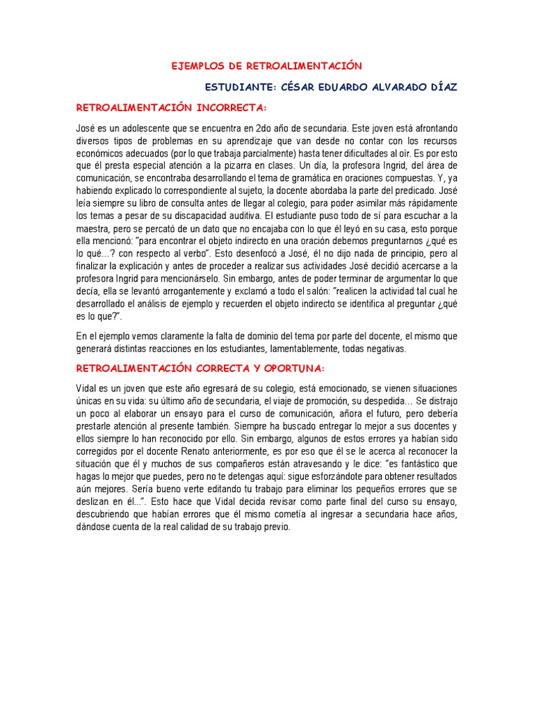 Ejemplos de Retroalimentación | PDF | Ciencia cognitiva