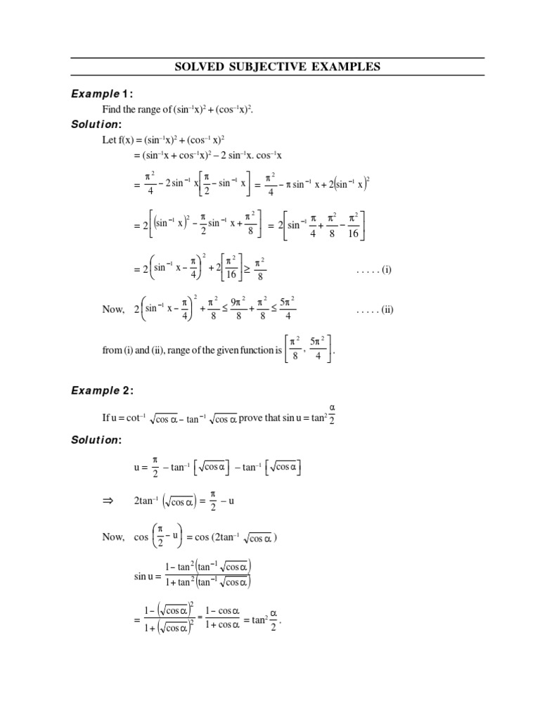 Inverse Trigonometric Function-02 - Solved Example | PDF | Equations ...