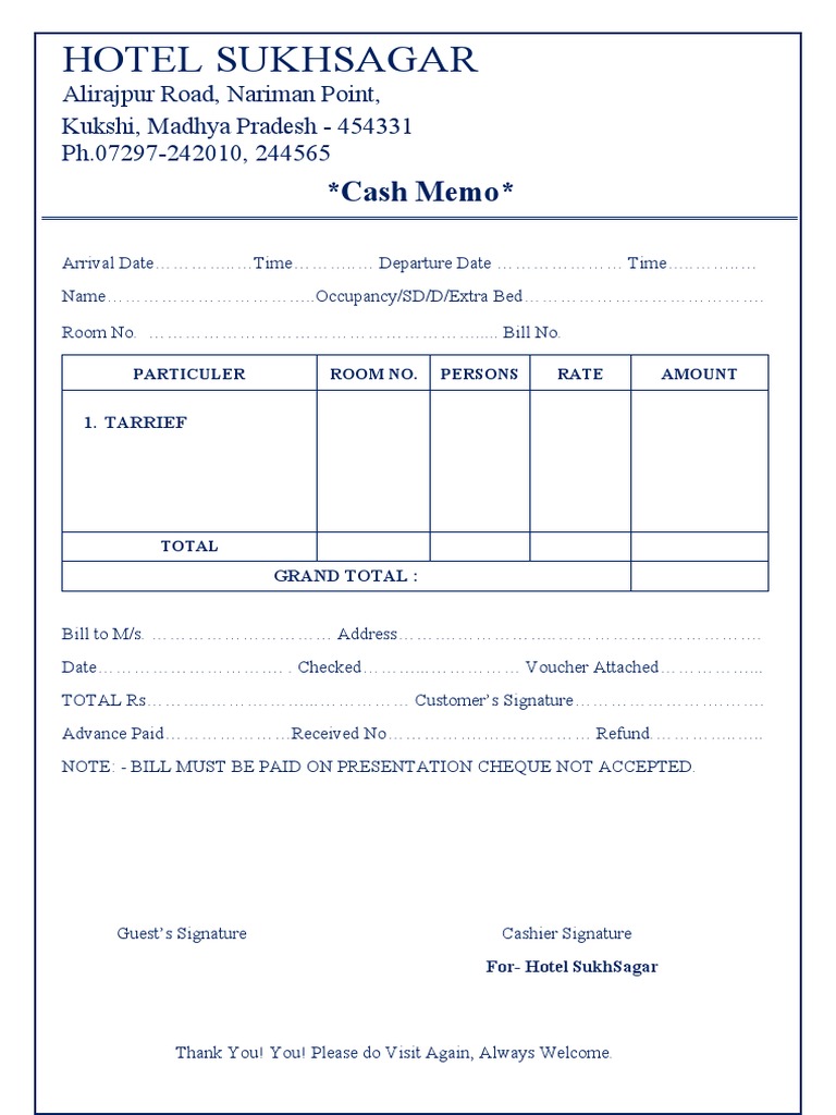 Hotel Sukhsagar - Kukshi | PDF