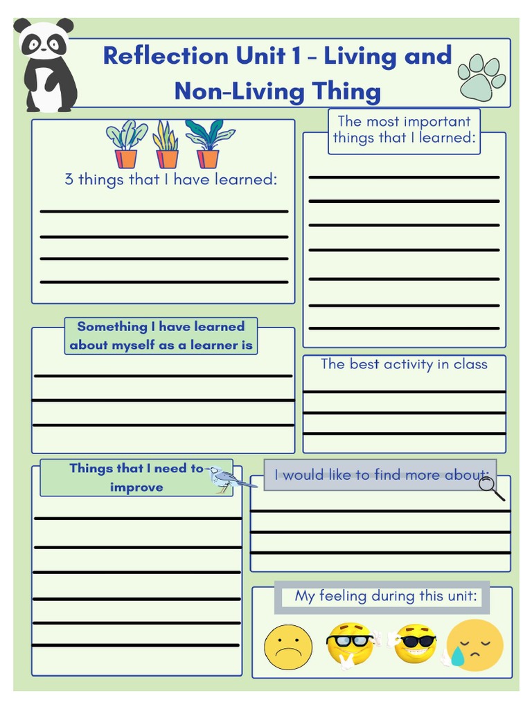 Reflection Unit 1 - Living and Non Living Things | PDF