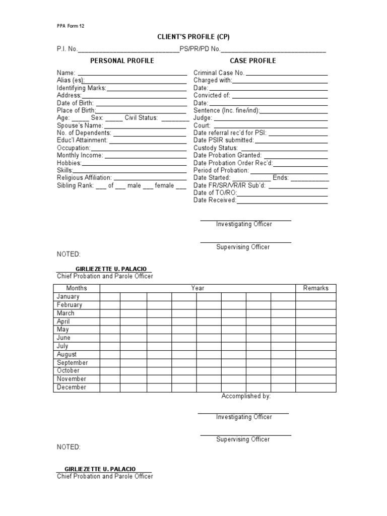 Client's Profile Form Blank 2016 | PDF