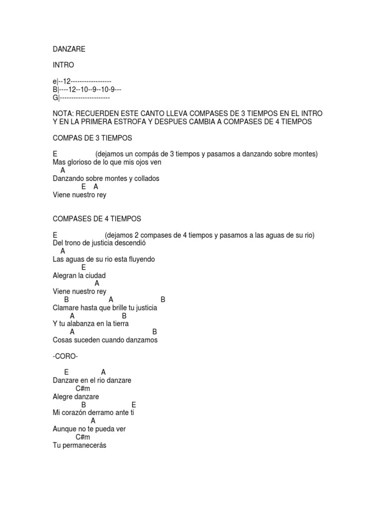 Danzare: Letra y Acordes de la Canción | PDF
