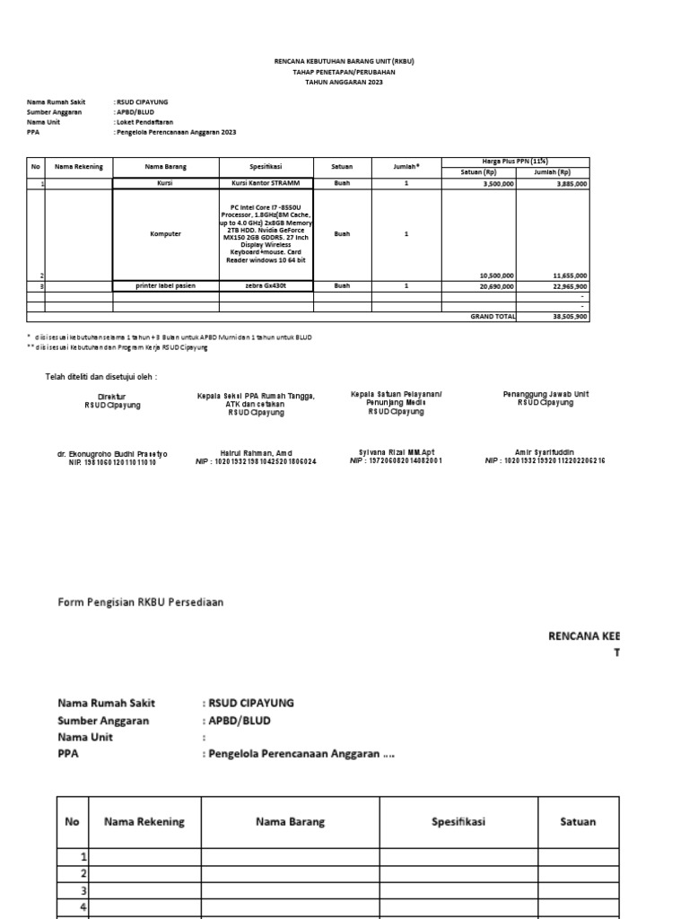 Form Pengisian RKBU 2023 | PDF