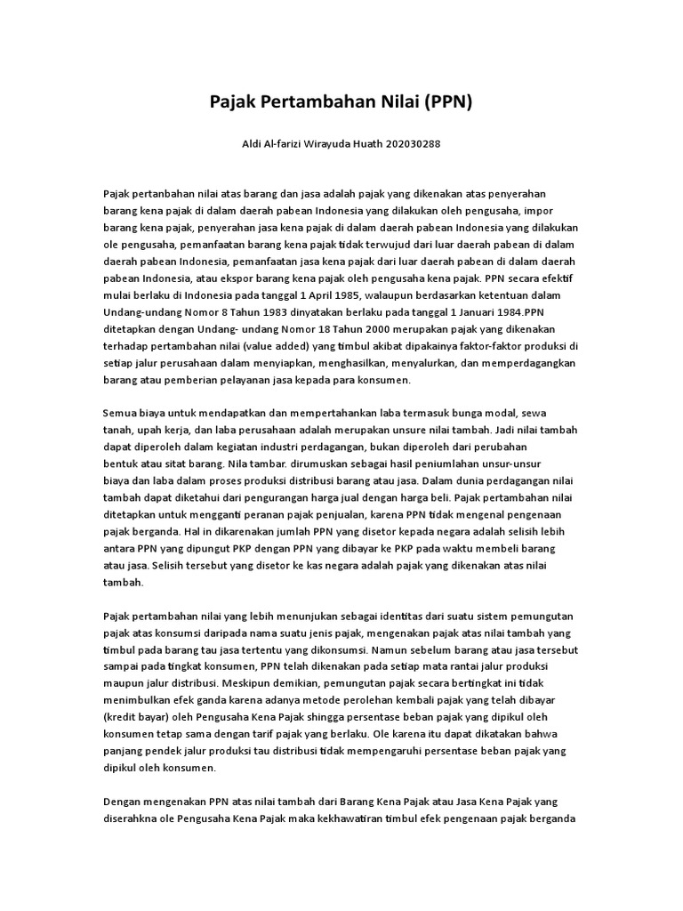 Resume Pajak Pertambah Nilai (PPN) | PDF