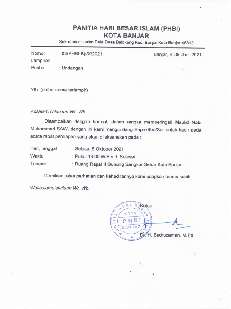 Surat Undangan Rapat PHBI | PDF