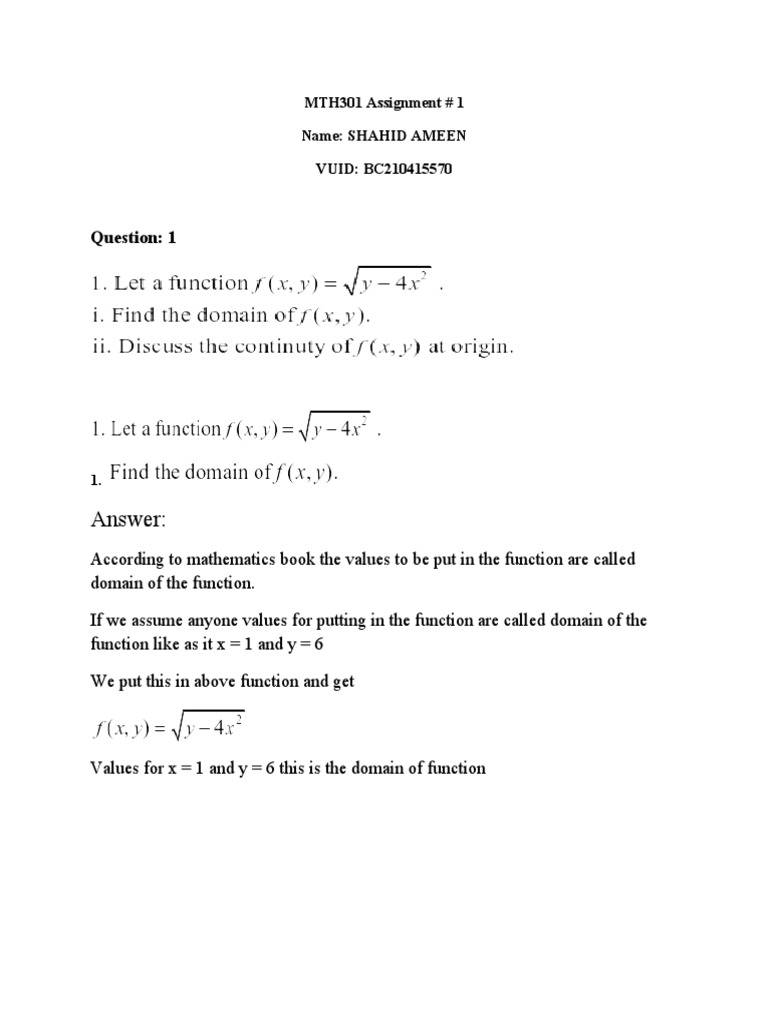 Spring 2023 - MTH301 - 1 - BC210415570 | PDF