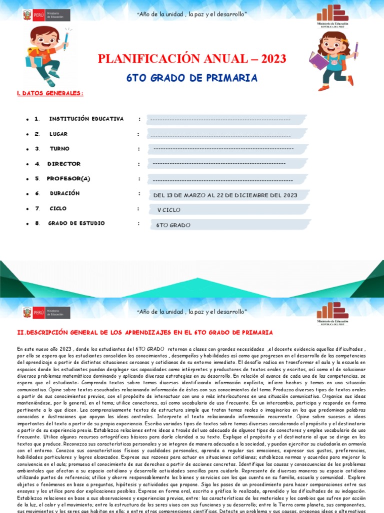 6° PLANIFICACIÓN ANUAL-6to Grado - 2023-ÚNICO CONTACTO | PDF | Números ...