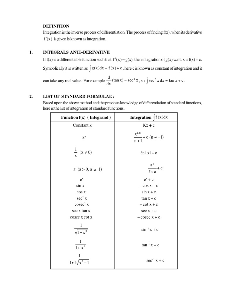 19-Indefinite Integral-01- Theory | PDF | Trigonometric Functions | Mathematics
