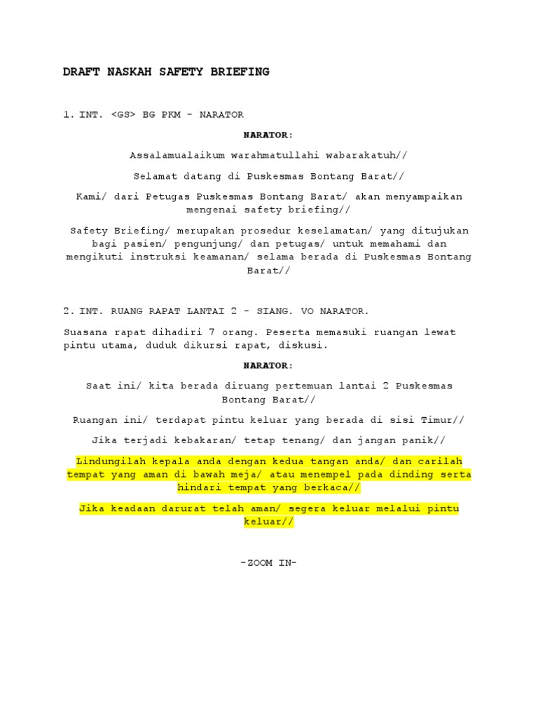 DRAFT NASKAH SAFETY BRIEFING | PDF