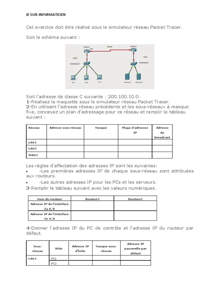 Exercice 1 Réseau Informatique Correction | PDF | Adresse IP ...