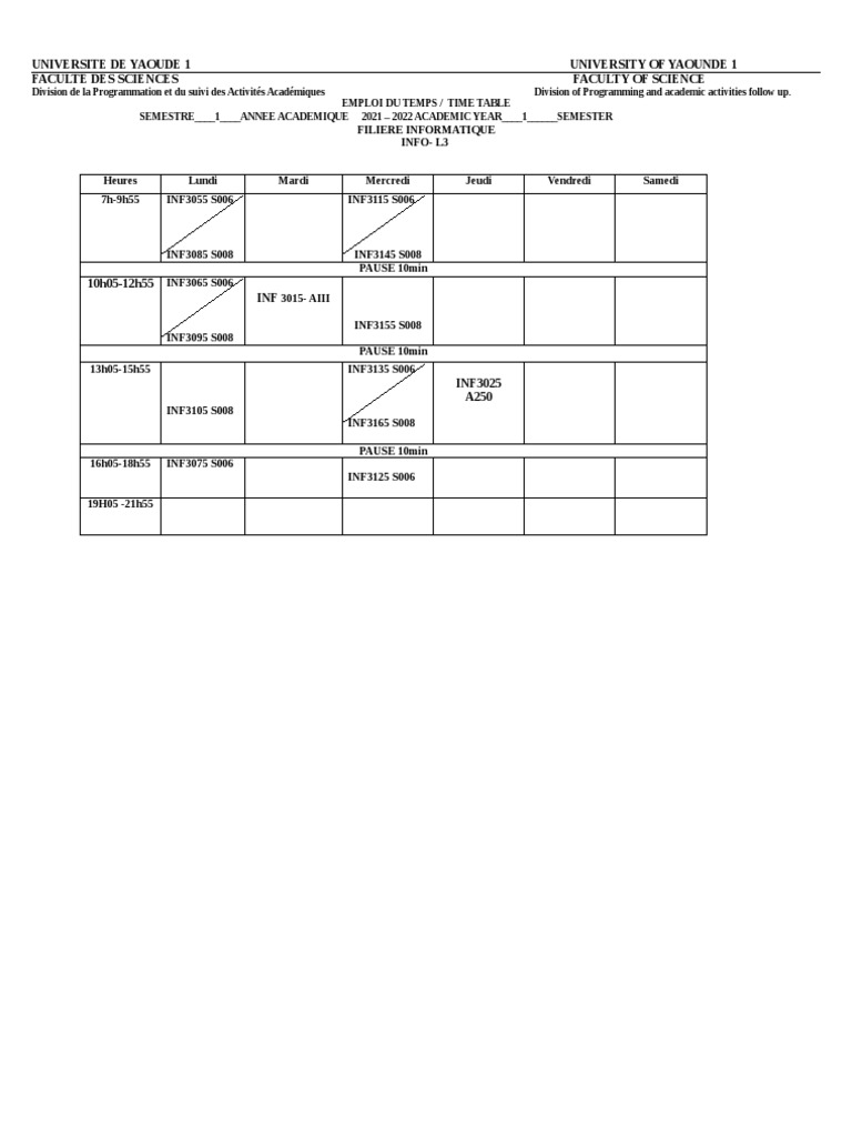 Emploi - Du - Temps UY1 | PDF