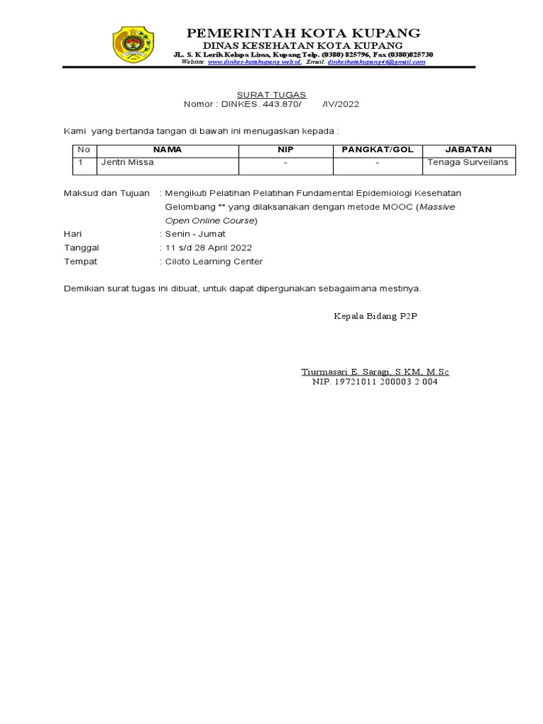 Jentri Missa-Surat Tugas Mengikuti Pelatihan | PDF