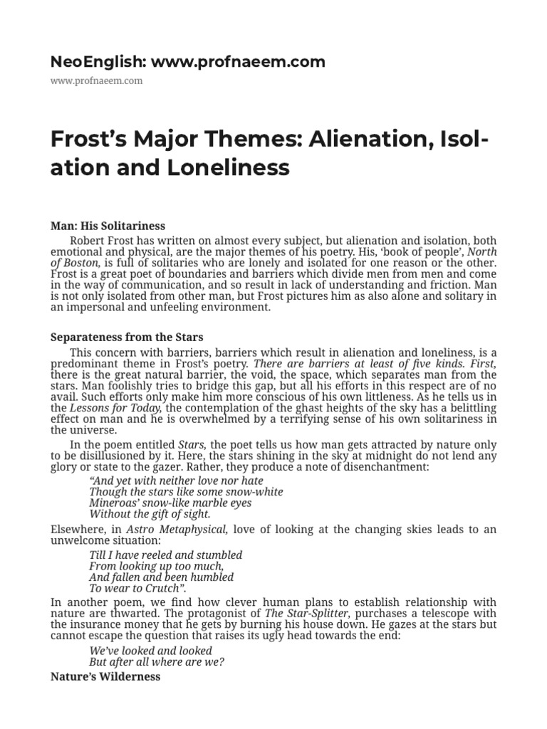 Frost's Major Themes: Alienation, Isolation and Loneliness - NeoEnglish ...