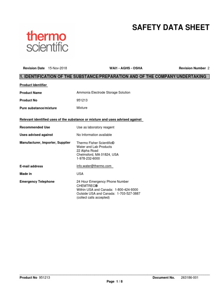 Ammonia Electrode Storage Solution 951213-sds | PDF | Occupational ...