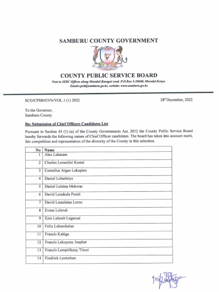 Chief Officers Candidates List | PDF
