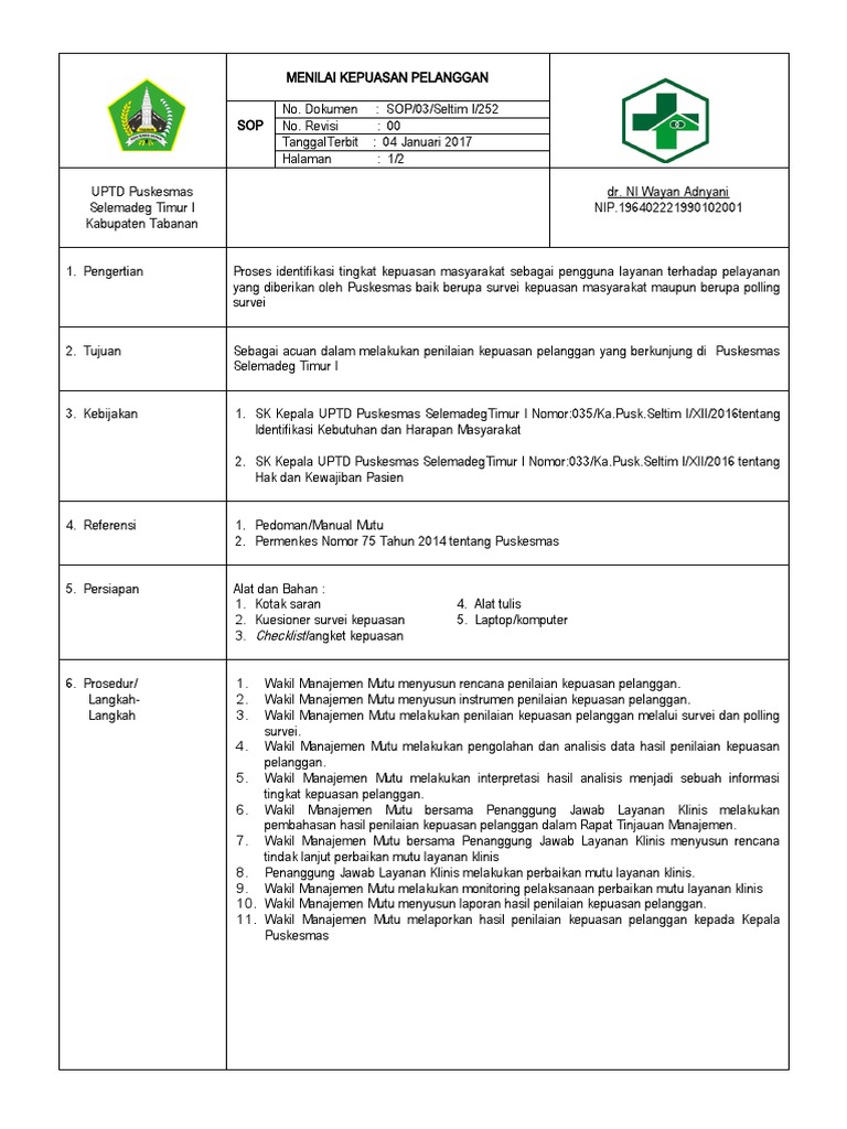 7.1.1 (5) SOP Menilai Kepuasan Pelanggan | PDF