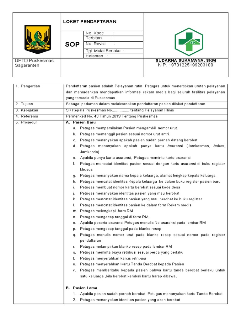 3111 Sop Loket Pendaftaran-1 | PDF