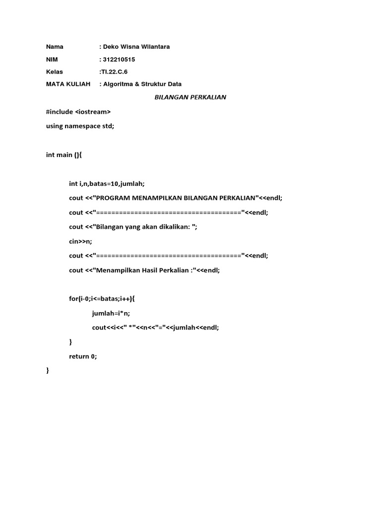 Program C++: Perkalian dan Bintang | PDF | Teaching Methods & Materials | Technology & Engineering