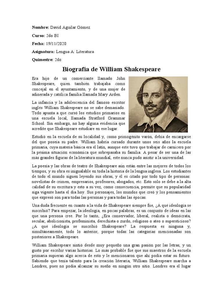 Biografía de William Shakespeare | PDF | William Shakespeare