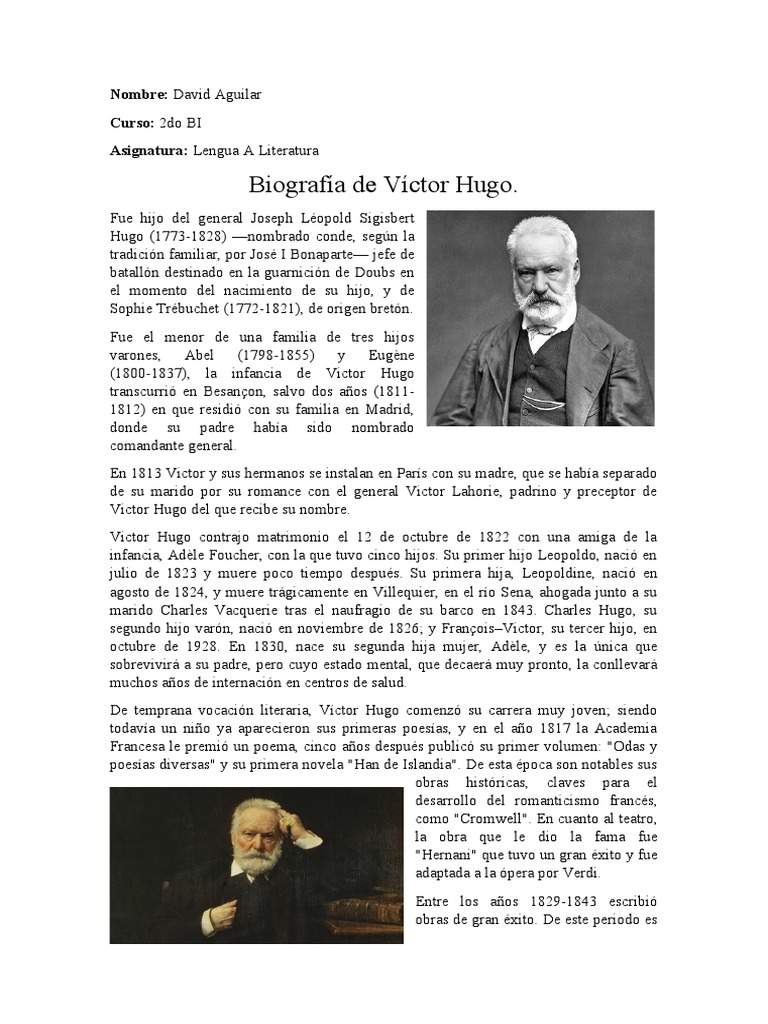 Biografía de Víctor Hugo. | PDF | Victor Hugo