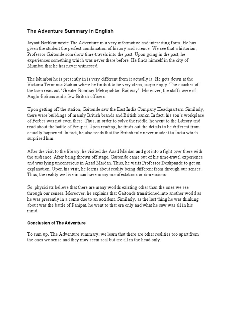 The Adventure Summary in English | PDF