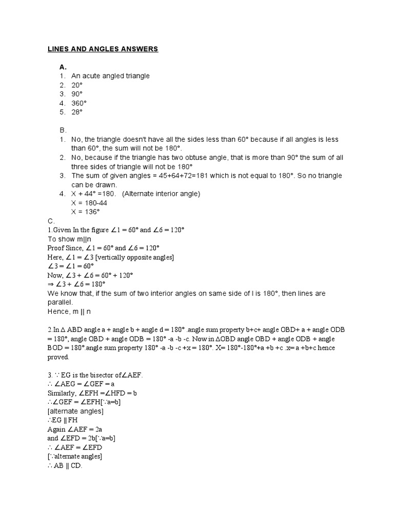 Lines and Angles Answers | PDF