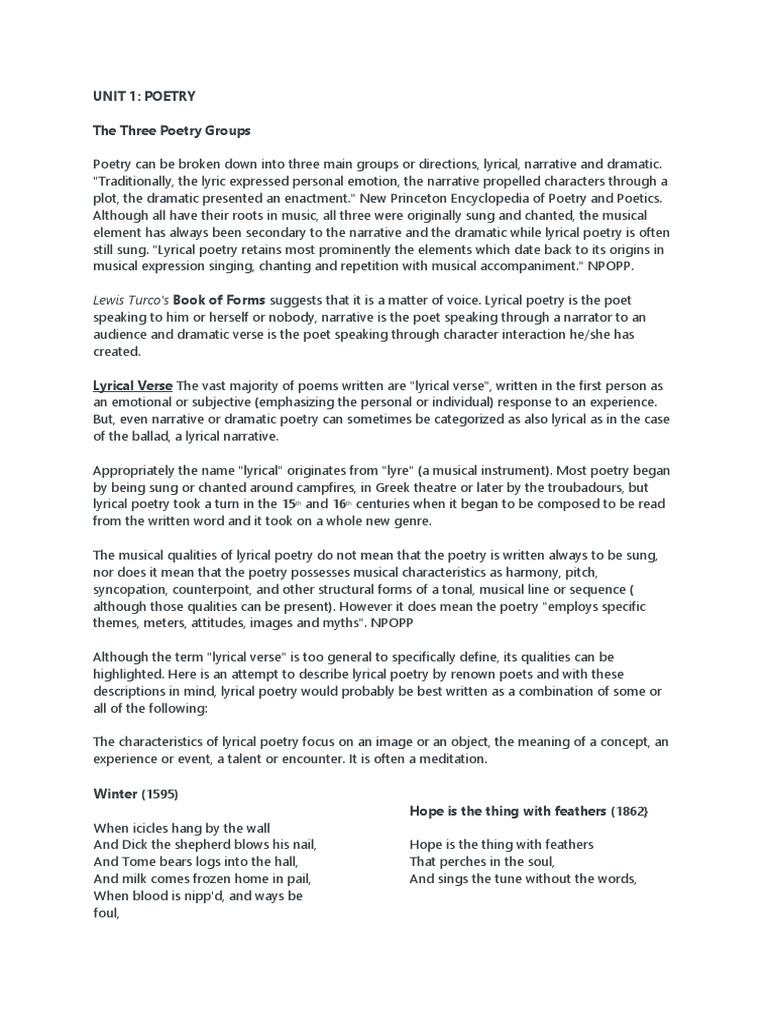 UNIT 1 Poetry | PDF | Poetry | Narrative