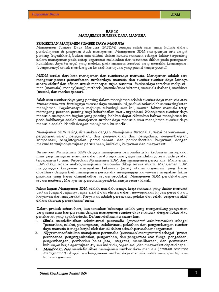 Bab 10 Manajemen SDM | PDF