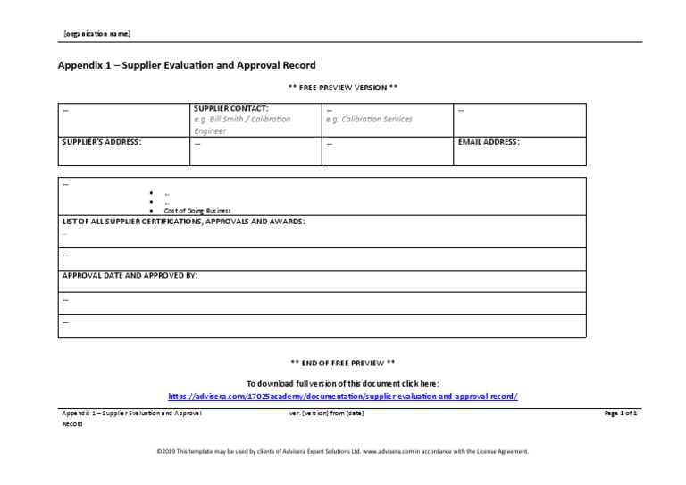 06.1 Appendix 1 Supplier Evaluation and Approval Record Preview EN | PDF