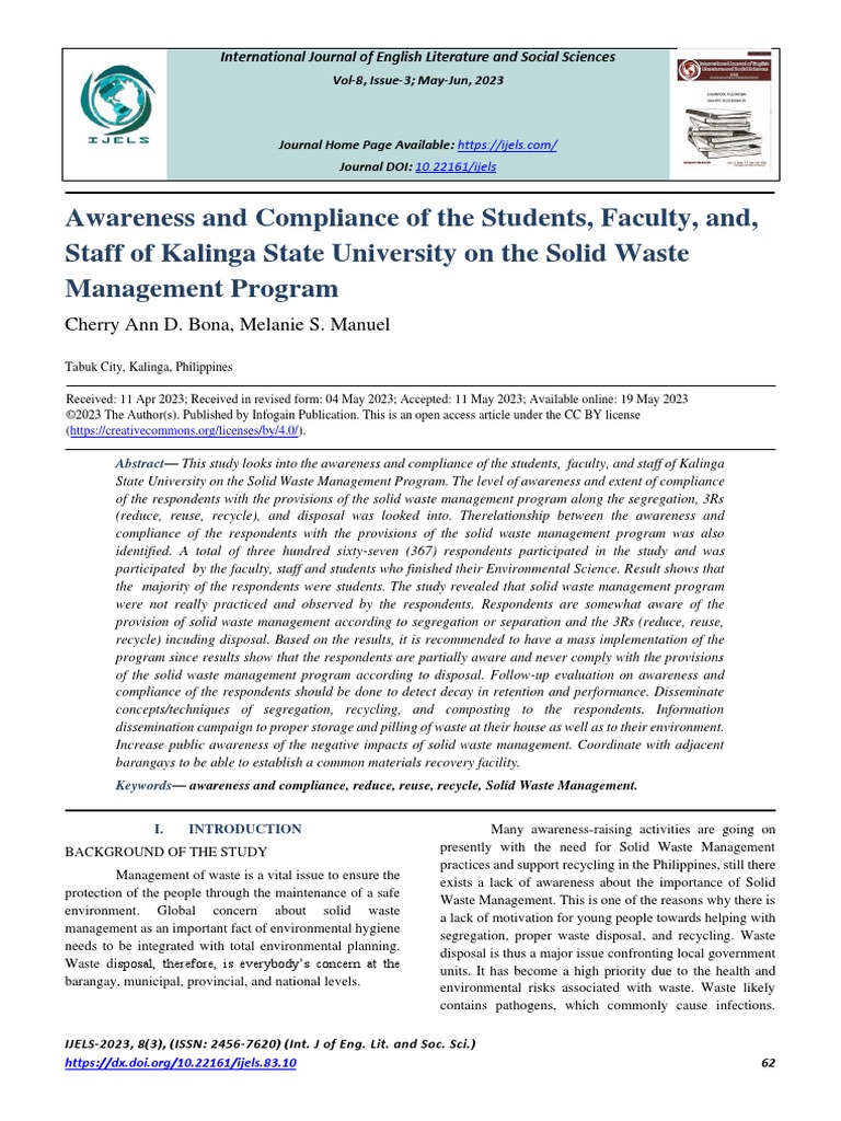 Awareness and Compliance of the Students, Faculty, and, Staff of ...