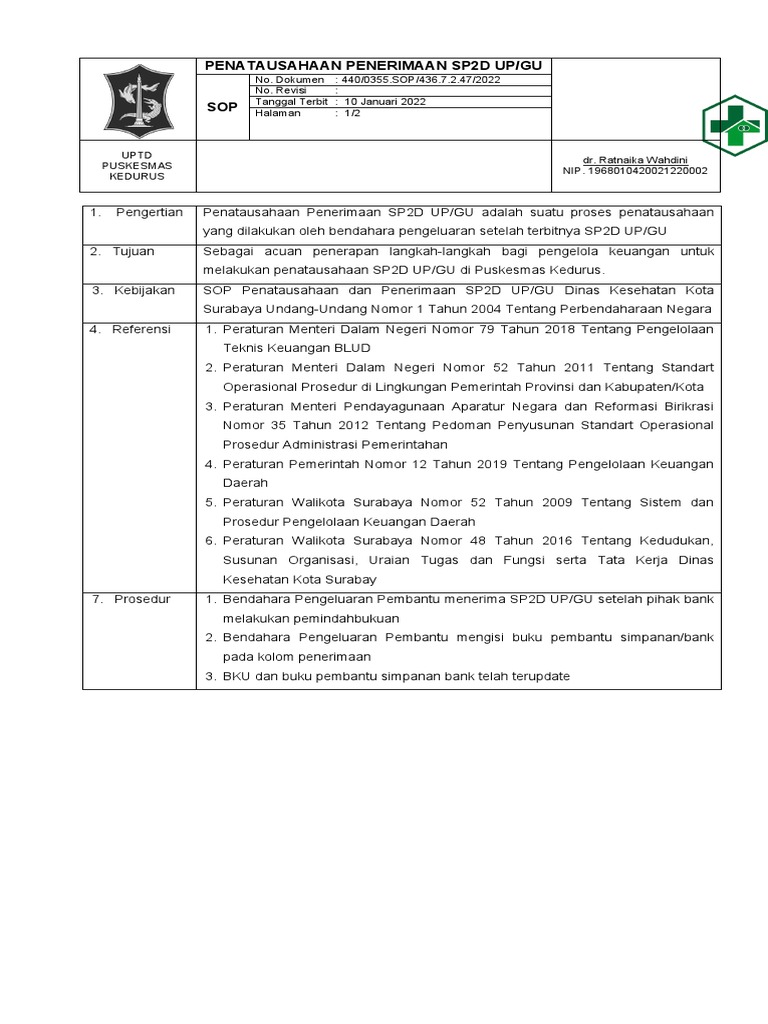 4.SOP PENATAUSAHAAN PENERIMAAN SP2D UPGU - Revisi Maya | PDF