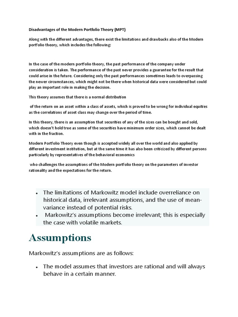 Disadvantages of The Modern Portfolio Theory | PDF | Modern Portfolio ...
