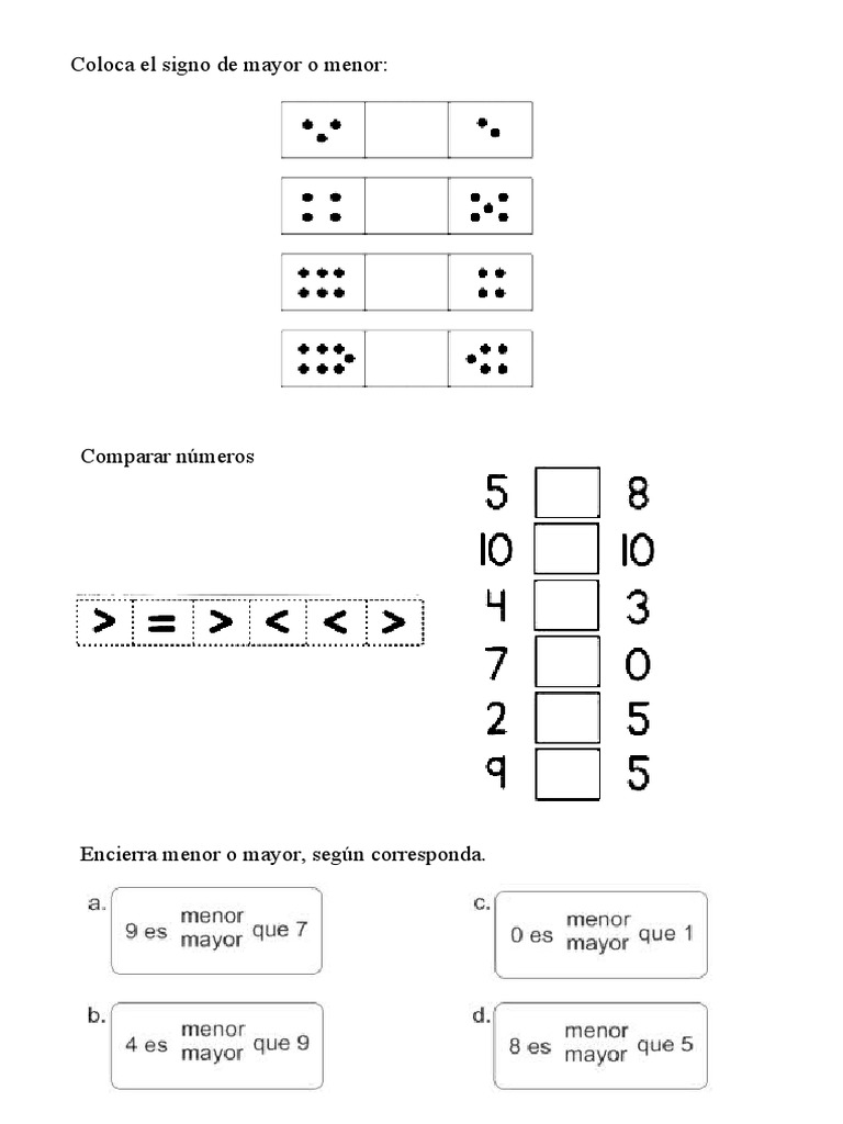 Coloca El Signo de Mayor o Menor | PDF