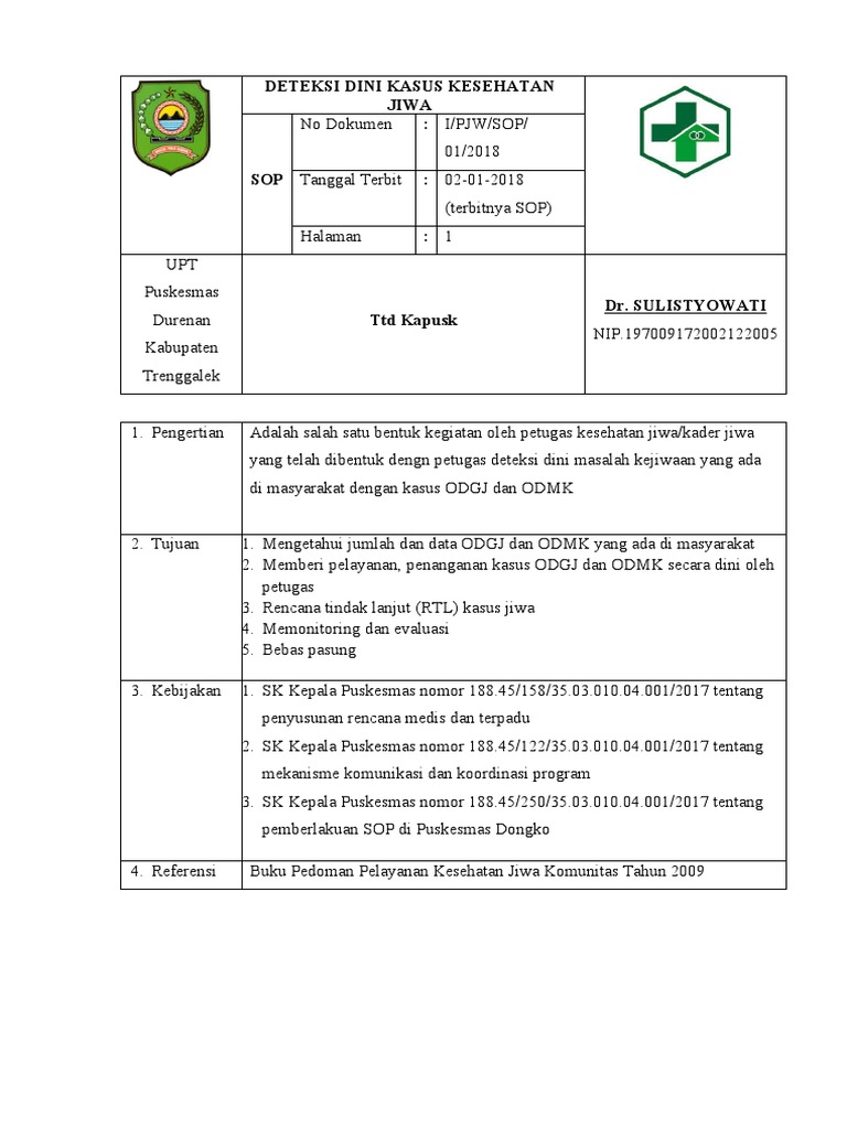 SOP DETEKSI DINI KESEHATAN JIWA | PDF