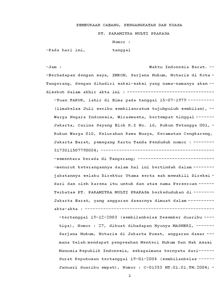 Pembukaan Cabang PT Paramitra Bandung | PDF | Bisnis | Hukum