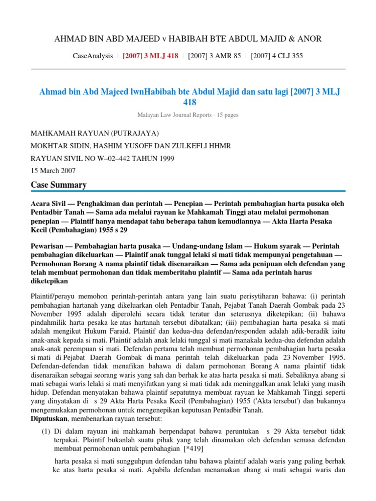 Ahmad Bin Abd Majeed Lwnhabibah Bte Abdul Majid Dan Satu Lagi, 2007 | PDF