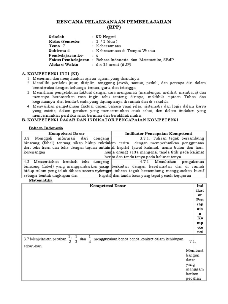 RPP Tema 7 Kelas 3 | PDF