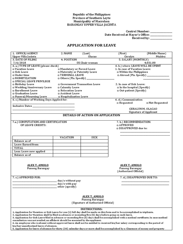 Leave Application Form | PDF | Sick Leave | Labor