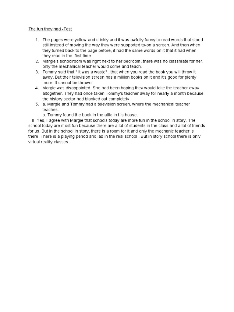 The Fun They Had - Test | PDF