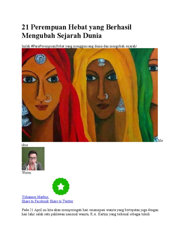 21 Perempuan Hebat Yang Berhasil Mengubah Sejarah Dunia | PDF