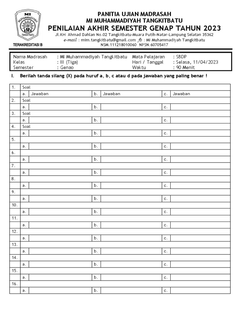 KOP Soal UKK Genap Kelas III Juni 2023 | PDF