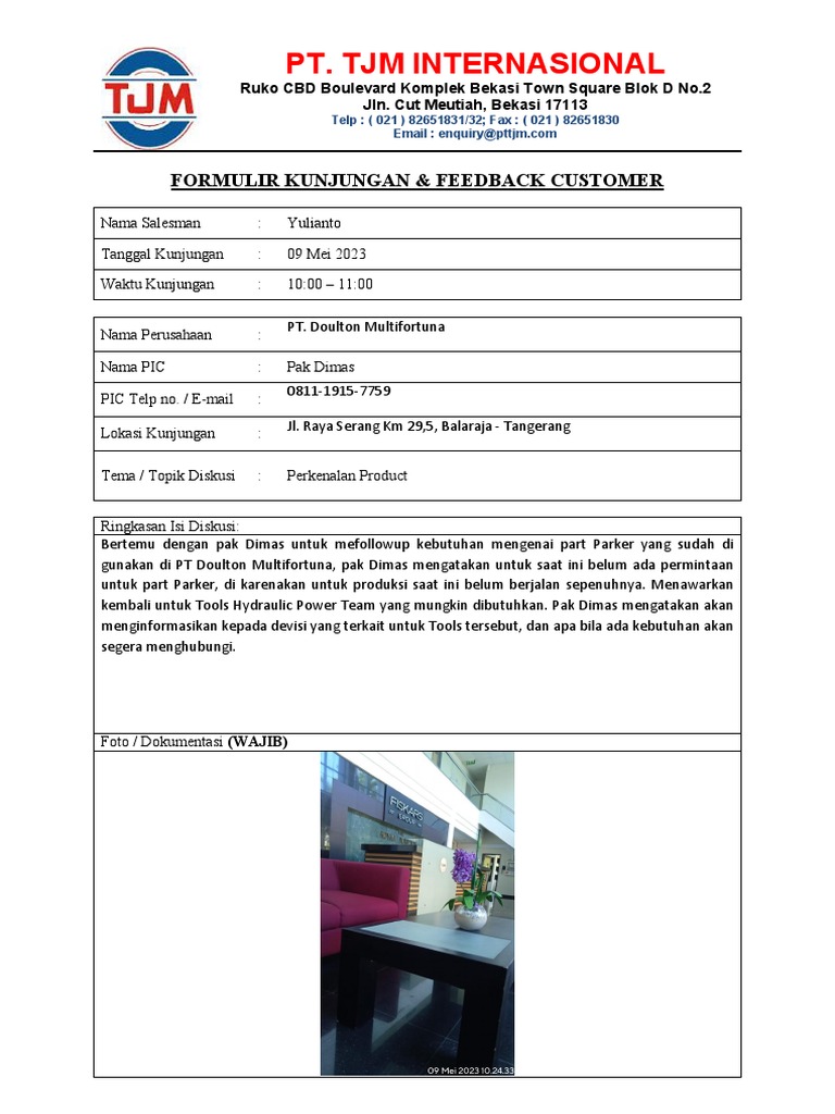 FORMULIR KUNJUNGAN PT Doulton 09-5-2023 | PDF | Bisnis