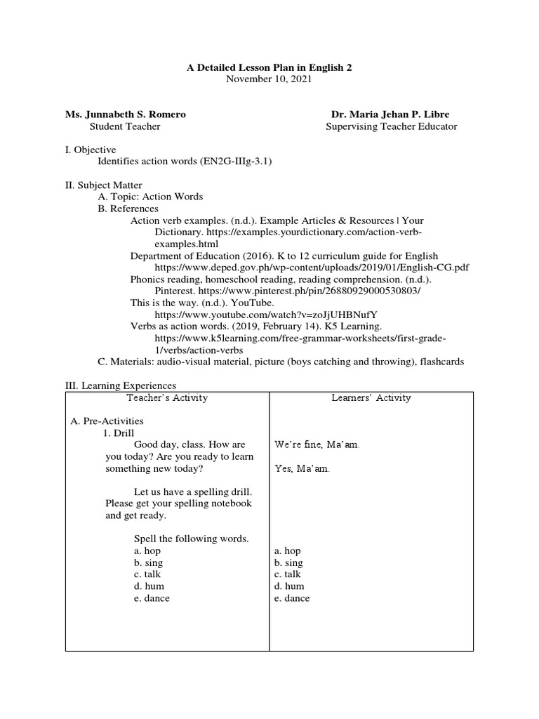 Detailed Lesson Plan Sample | PDF | Lesson Plan | Pedagogy