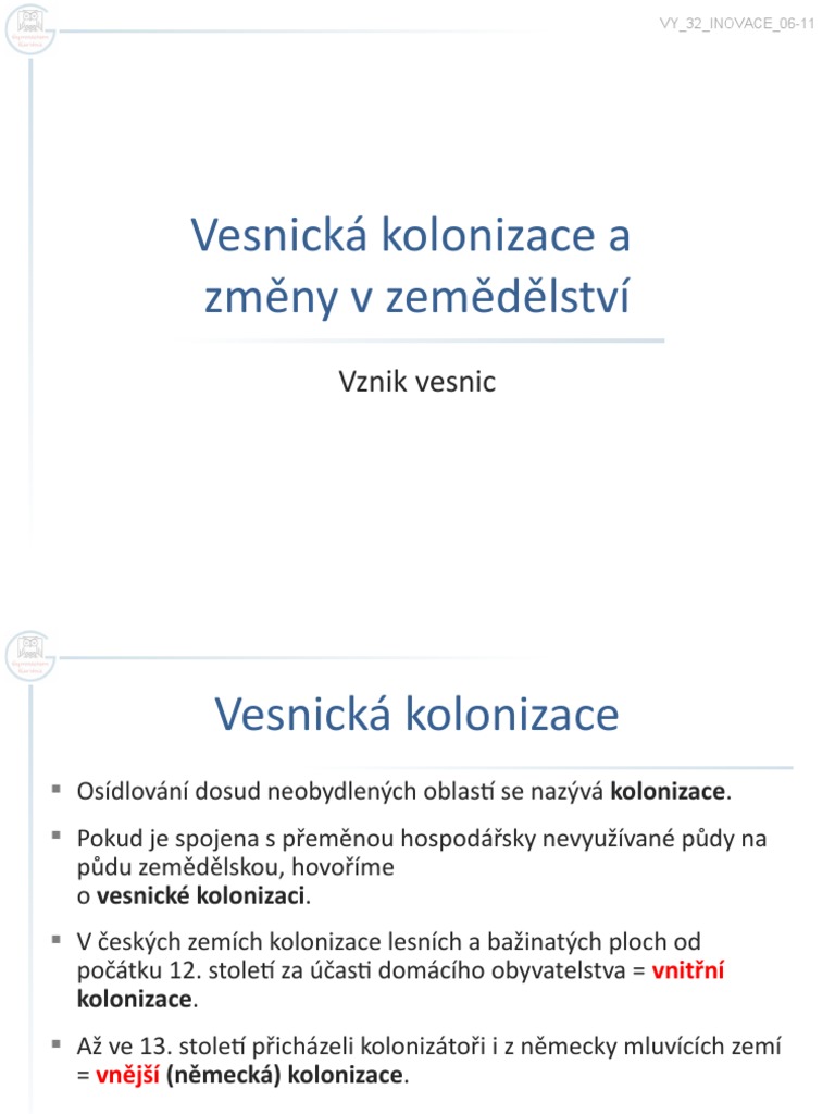 Vy 32 Inovace 06-11 (Vesnicka Kolonizace Zmeny V Zemedelstvi | PDF