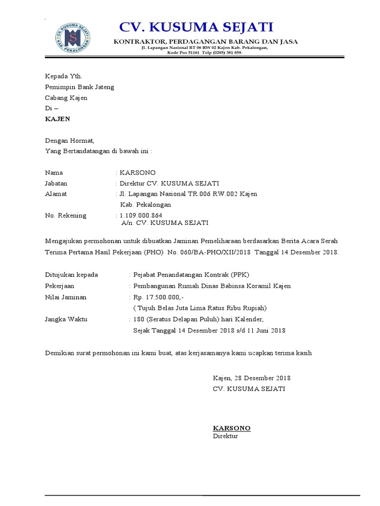 FORM PERMOHONAN BANK GARANSI | PDF