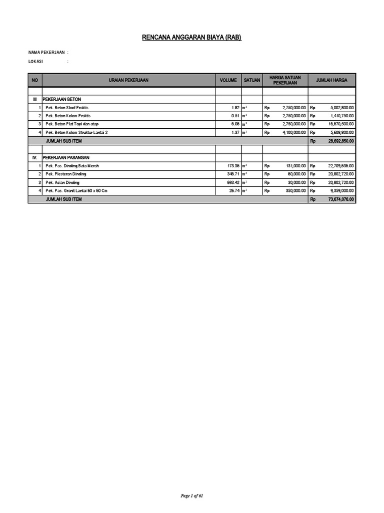 RAB Pekerjaan Konstruksi Atap dan Dinding | PDF